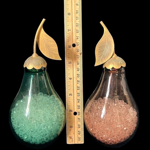 Accents | Vintage Blue Pink Glass Pears With Cork Stoppers Brass Leaves ...